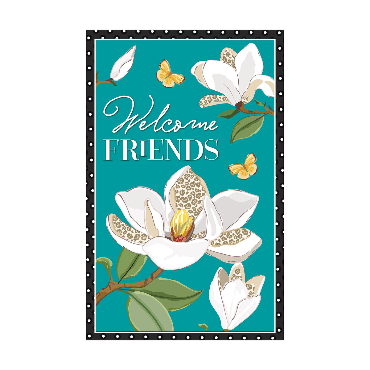 Leopard Magnolia Welcome Applique House Flag – Evergreen