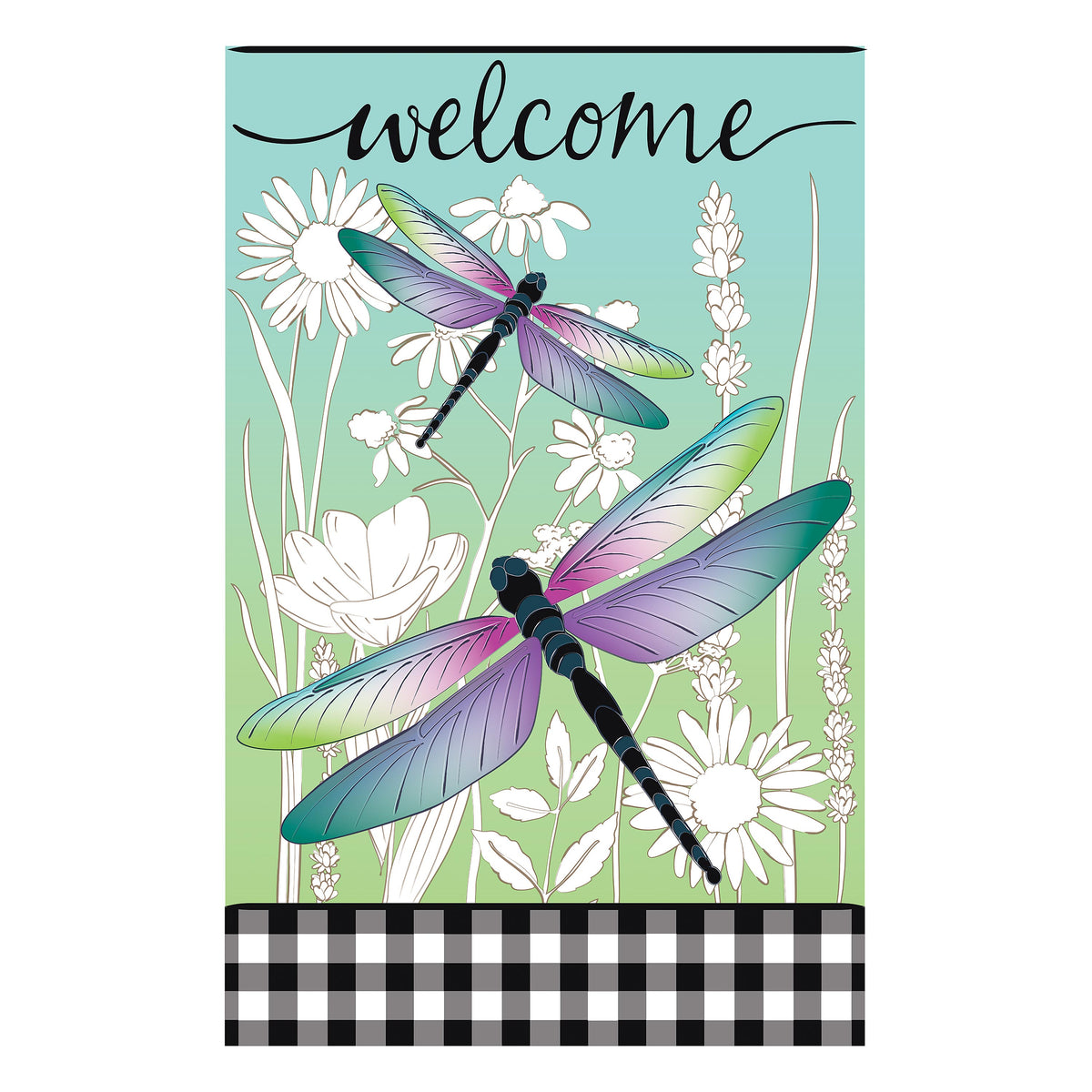 Dragonflies and Wildflowers Applique Garden Flag – Evergreen
