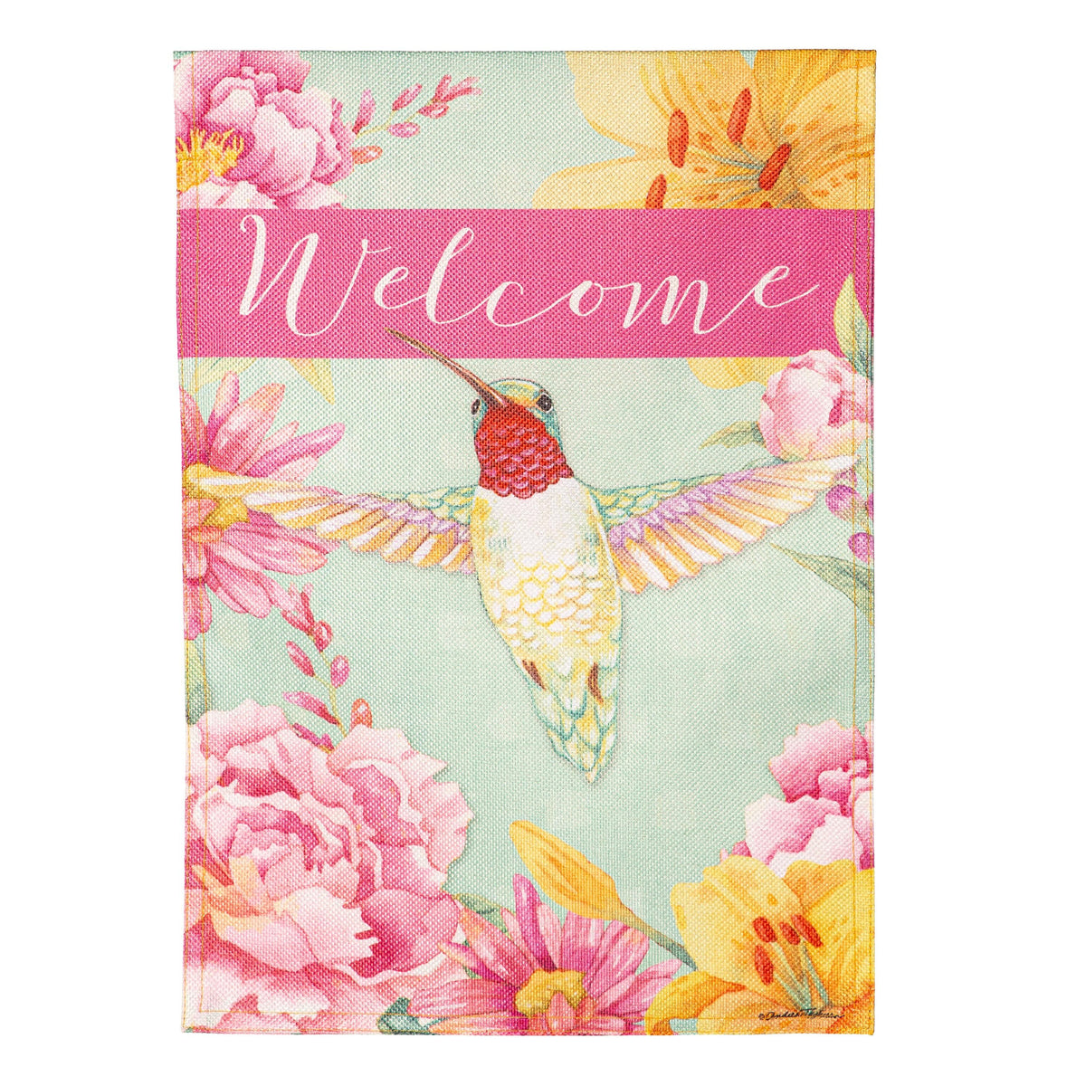 Welcome Hummingbird Burlap Garden Flag – Evergreen