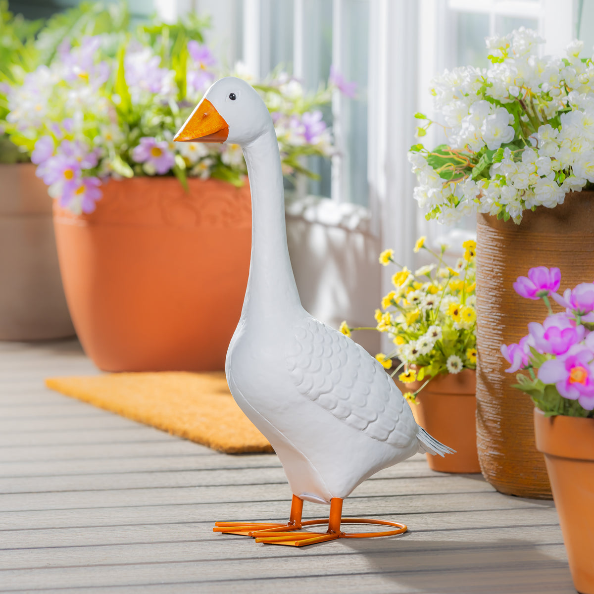 Metal Porch Goose Statue, 21"H – Evergreen