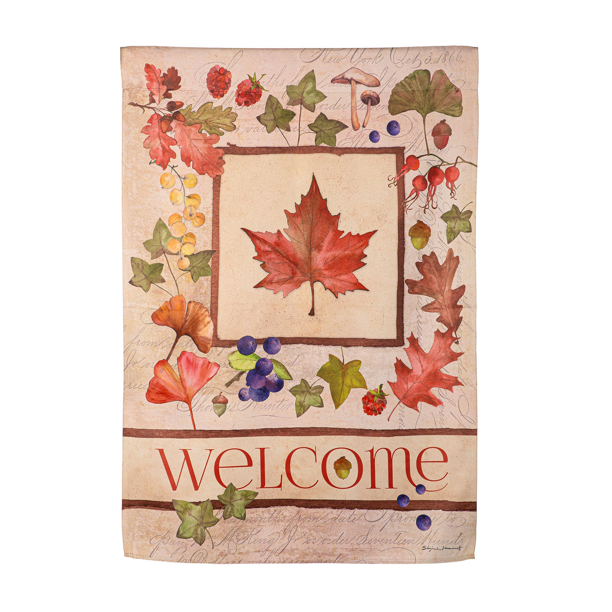 Welcome Fall Leaf Suede House Flags – Evergreen