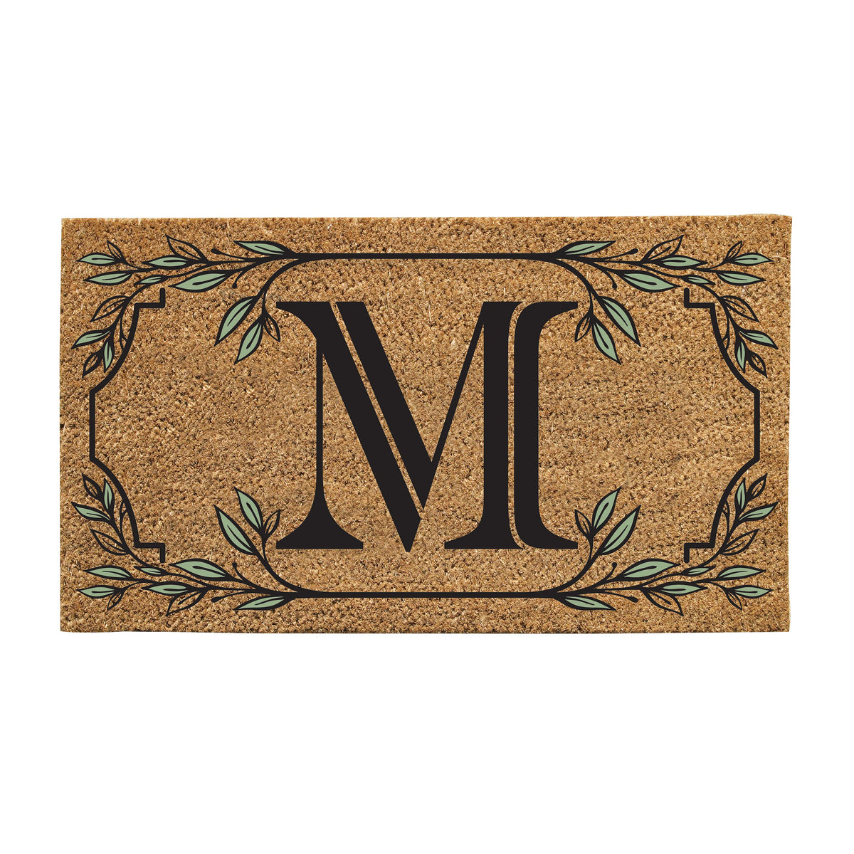 28" x 16" Monogram Coir Mat, Letter "M" – Evergreen