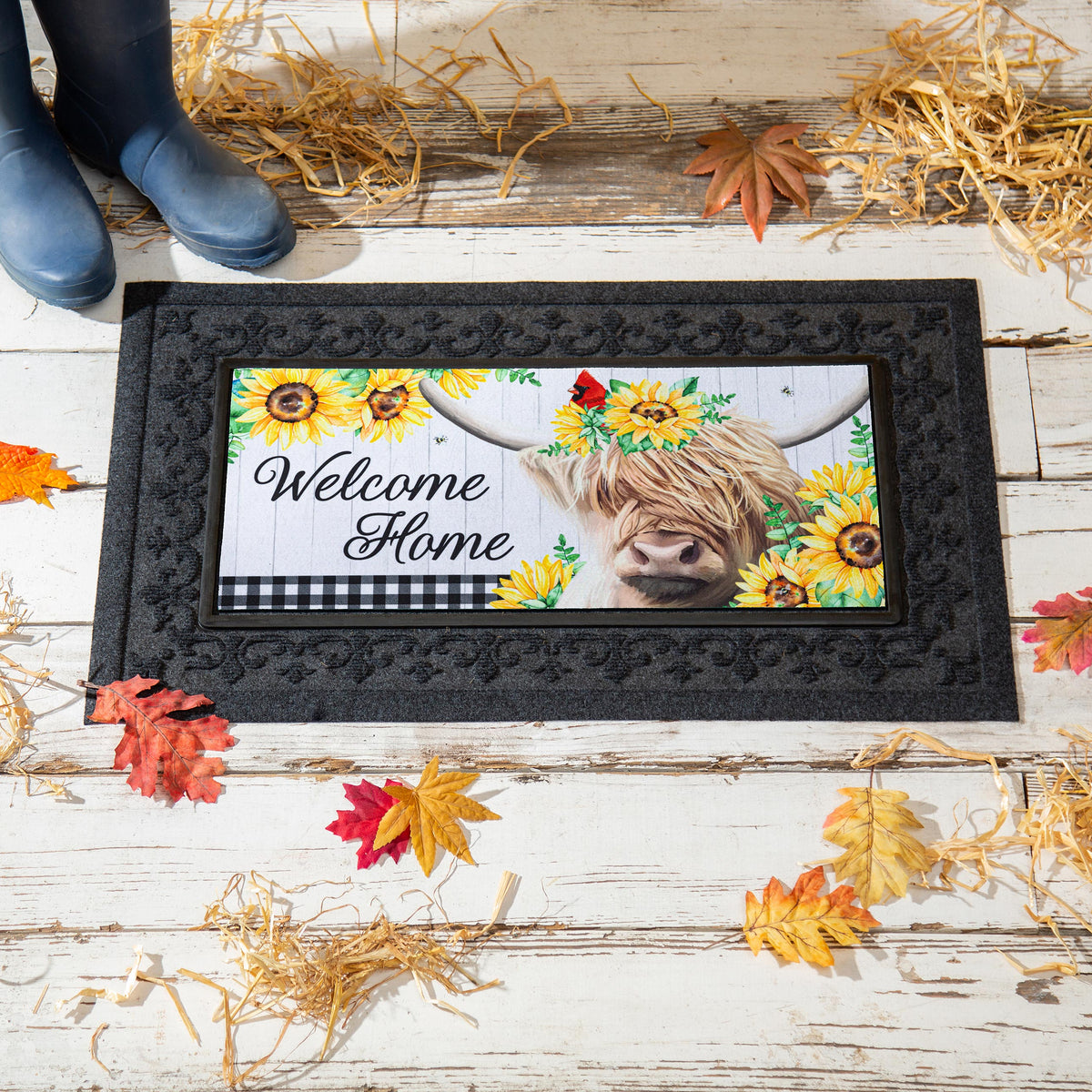 Floral Highland Cow Sassafras Switch Mat – Evergreen