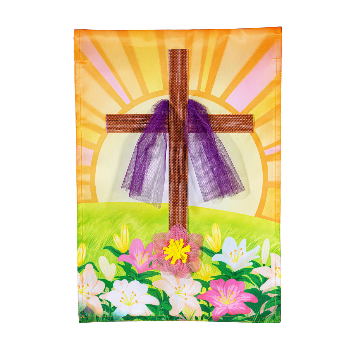 Easter Cross With Lilies Applique Garden Flag – Evergreen