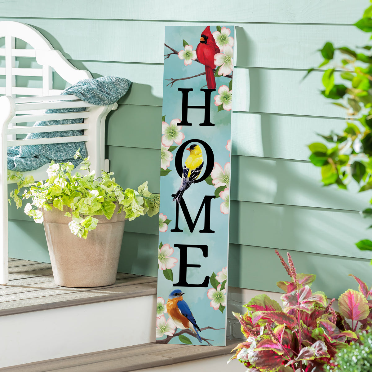 Pollinator Garden Decor, Porch Leaner, Birds, 10.75" L x 46" H – Evergreen