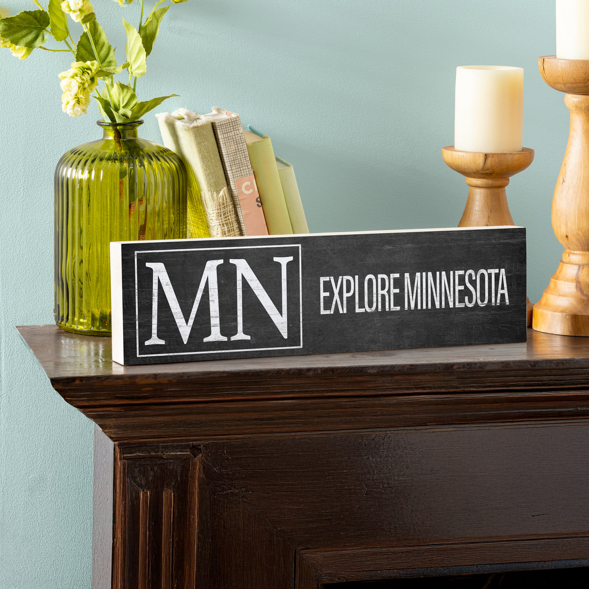 State Wooden Mantle Sign Minnesota 18x5" – Evergreen