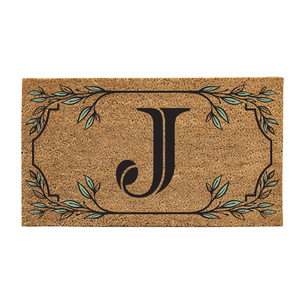 28" x 16" Monogram Coir Mat, Letter "J" – Evergreen