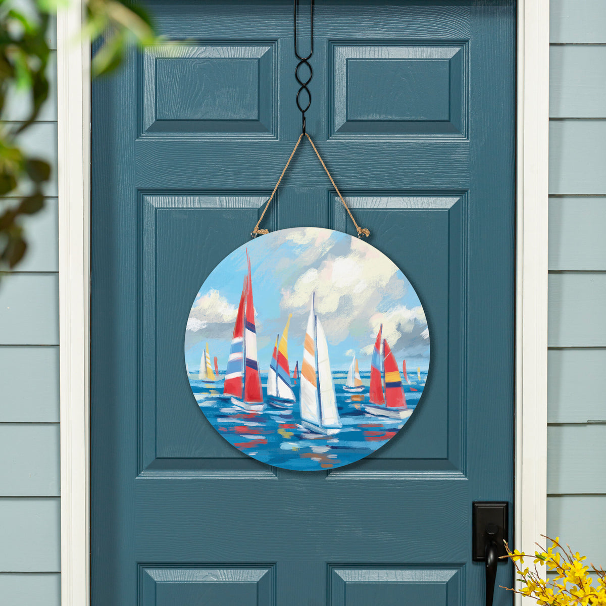 Blue Coastal Sailboats Wood Door Décor, 18" – Evergreen