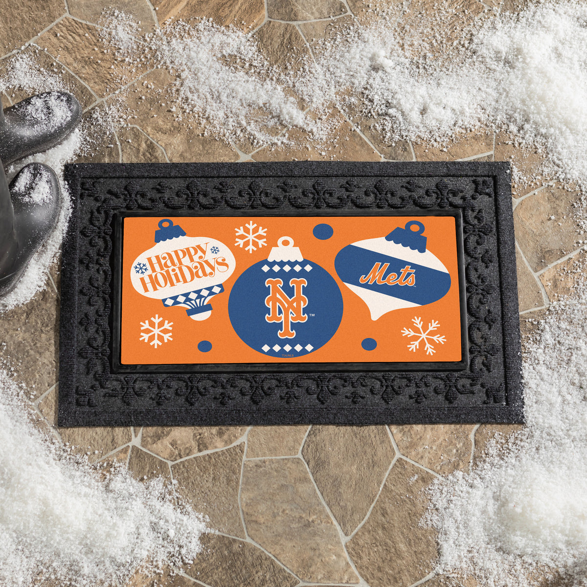 New York Mets Holiday Flocked Coir Sassafras Switch Mat, 22"x10 ...